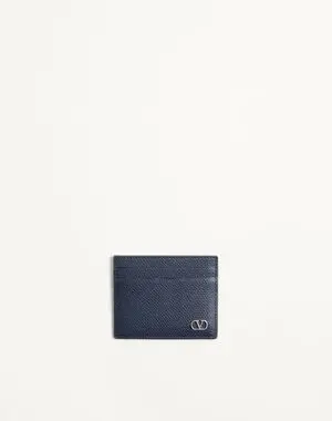 Valentino Garavani Vlogo Signature Cardholder In Grainy - Marine