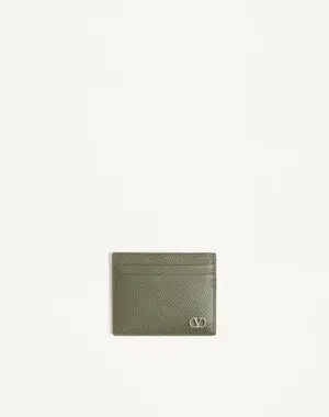 Valentino Garavani Vlogo Signature Cardholder In Grainy Calfskin Military Green