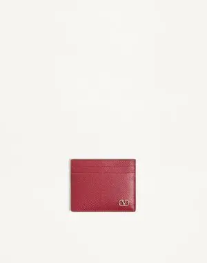 Valentino Garavani Vlogo Signature Cardholder In Grainy Calfskin - Red