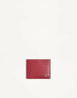 Valentino Garavani Vlogo Signature Cardholder In Grainy Calfskin - Red