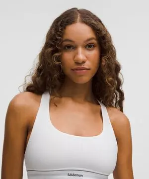 Lululemon Stretch Cotton Ribbed Logo Racerback Bralette - White