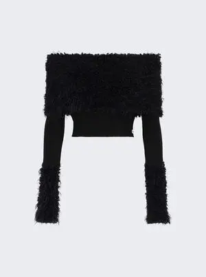 JEAN PAUL GAULTIER Ribbed Knit Sweater With Fuzzy Trim - Black