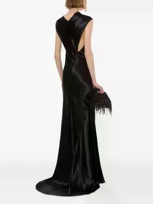 Alberta Ferretti Satin Long Dress - Black