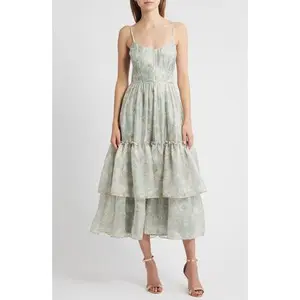 Lulus Dylan Tie Back Tiered Midi Dress