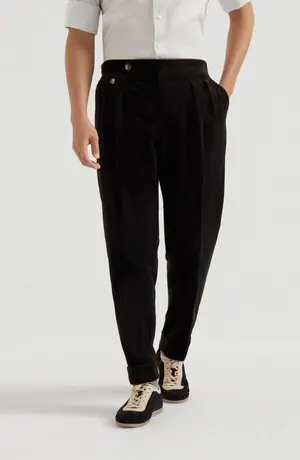 Brunello Cucinelli Trousers With Double Pleats And Tabs - Black
