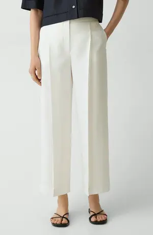 Theory Pleated High Waist Wide Leg Pants - Ivory