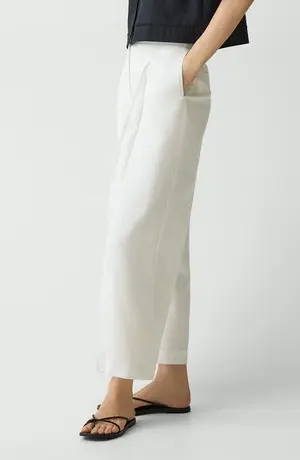 Theory Pleated High Waist Wide Leg Pants - Ivory