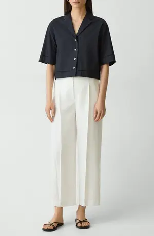 Theory Pleated High Waist Wide Leg Pants - Ivory