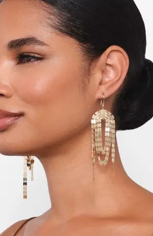 Lana Jewelry 14k Gold Laser Square Link Cascade Drop Earrings