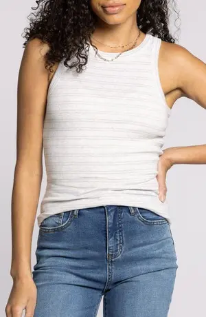 THREAD & SUPPLY Ellen Stretch Cotton Blend Rib Tank Top - Heather Gray Gold