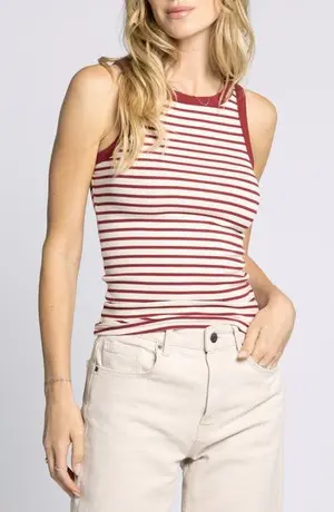 THREAD & SUPPLY Ellen Stretch Cotton Blend Rib Tank Top - Sand Red