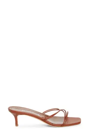 Manolo Blahnik Ninefemu Strappy Kitten Heel Slide Sandal - Medium Brown