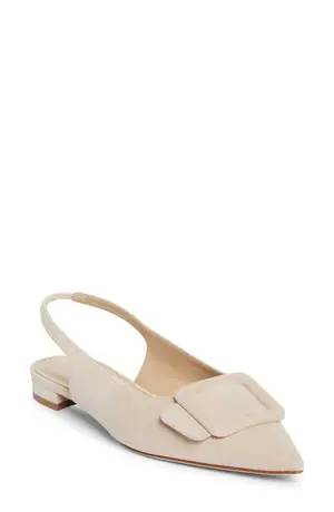 Manolo Blahnik Maylura Buckle Slingback Flats - Light Beige