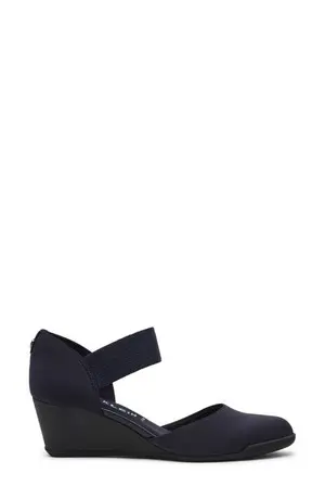 Anne Klein Ankle Strap Wedge Pumps - Navy Stretch