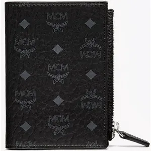 Mcm Bifold Zip Card Wallet In Visetos Original - Black