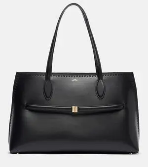 TOTEME Lounge Embroidered Leather Tote Bag - Black