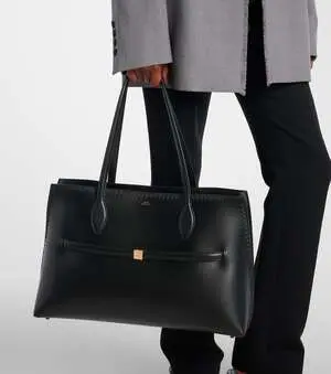 TOTEME Lounge Embroidered Leather Tote Bag - Black
