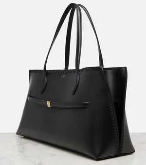 TOTEME Lounge Embroidered Leather Tote Bag - Black