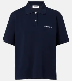 Miu Miu Logo Cotton Piqué Polo Shirt - Blue