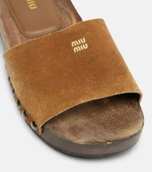 Miu Miu Logo Suede Mules