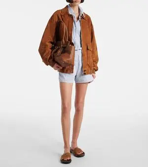 Miu Miu Logo Suede Mules - Brown