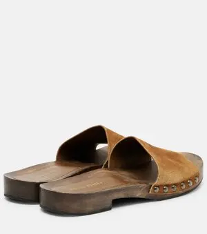 Miu Miu Logo Suede Mules - Brown