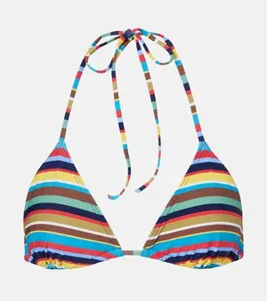 Staud Lido Striped Halterneck Bikini Top Multicoloured