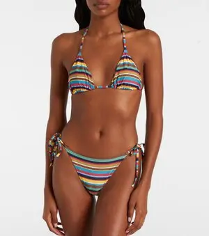 Staud Lido Striped Halterneck Bikini Top - Multicoloured