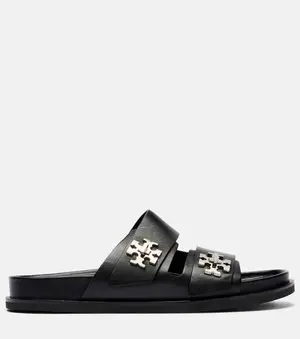 Tory Burch Turnlock Leather Slides - Black