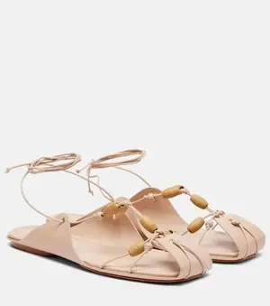 Farm Rio Beaded Leather Sandals - Pink