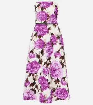 Max Mara Floral Cotton-blend Faillé Midi Dress - Multicoloured