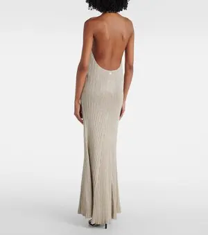 TOM FORD Ribbed-knit Halterneck Lamé Maxi Dress