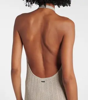 TOM FORD Ribbed-knit Halterneck Lamé Maxi Dress