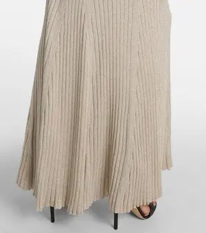 TOM FORD Ribbed-knit Halterneck Lamé Maxi Dress