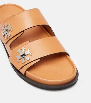 Tory Burch Turnlock Leather Slides - Brown