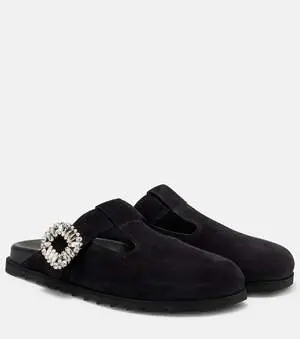 ROGER VIVIER Slidy Viv Suede Mules - Black