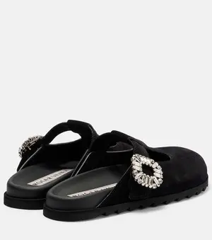 ROGER VIVIER Slidy Viv Suede Mules - Black