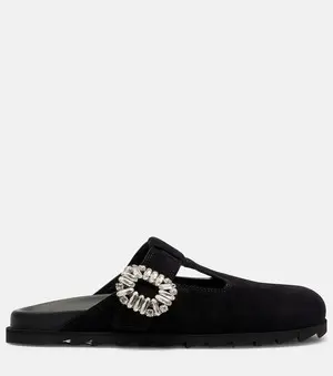 ROGER VIVIER Slidy Viv Suede Mules - Black