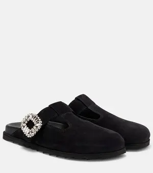 ROGER VIVIER Slidy Viv' Suede Mules - Black
