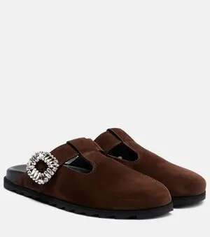 ROGER VIVIER Slidy Viv Suede Mules - Brown