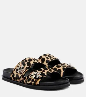 Tory Burch Turnlock Leopard-print Calf Hair Slides - Black