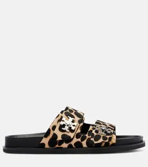 Tory Burch Turnlock Leopard-print Calf Hair Slides - Black
