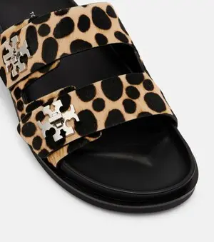 Tory Burch Turnlock Leopard-print Calf Hair Slides - Black