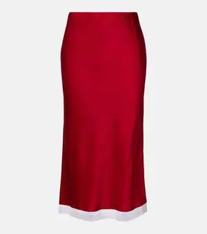 Victoria Beckham Lace-trimmed Satin Midi Skirt - Pink