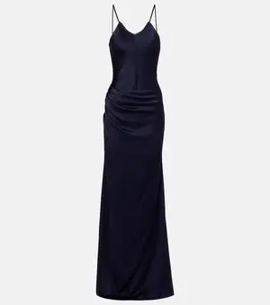 Victoria Beckham Lace-trimmed Satin Maxi Dress - Blue
