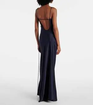 Victoria Beckham Lace-trimmed Satin Maxi Dress - Blue