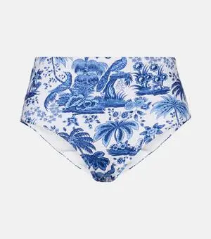 Staud Devon Printed High-rise Bikini Bottoms - White