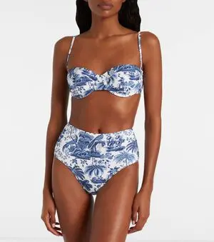 Staud Devon Printed High-rise Bikini Bottoms - White