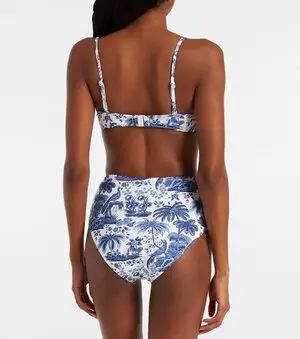 Staud Devon Printed High-rise Bikini Bottoms - White