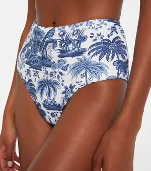 Staud Devon Printed High-rise Bikini Bottoms - White
